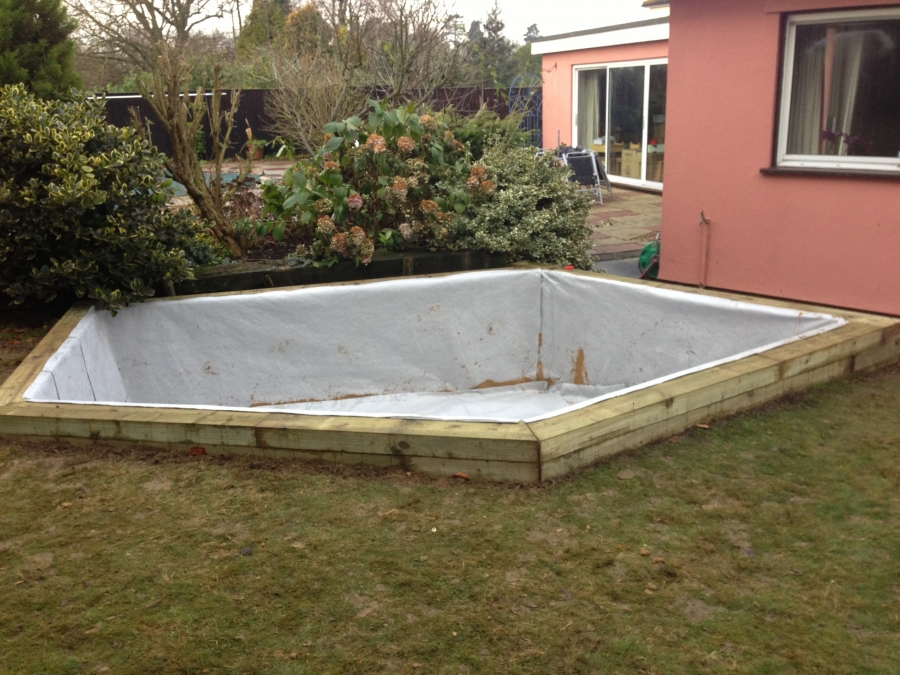 Railway sleeper pond construction Bulmer Tye Essex